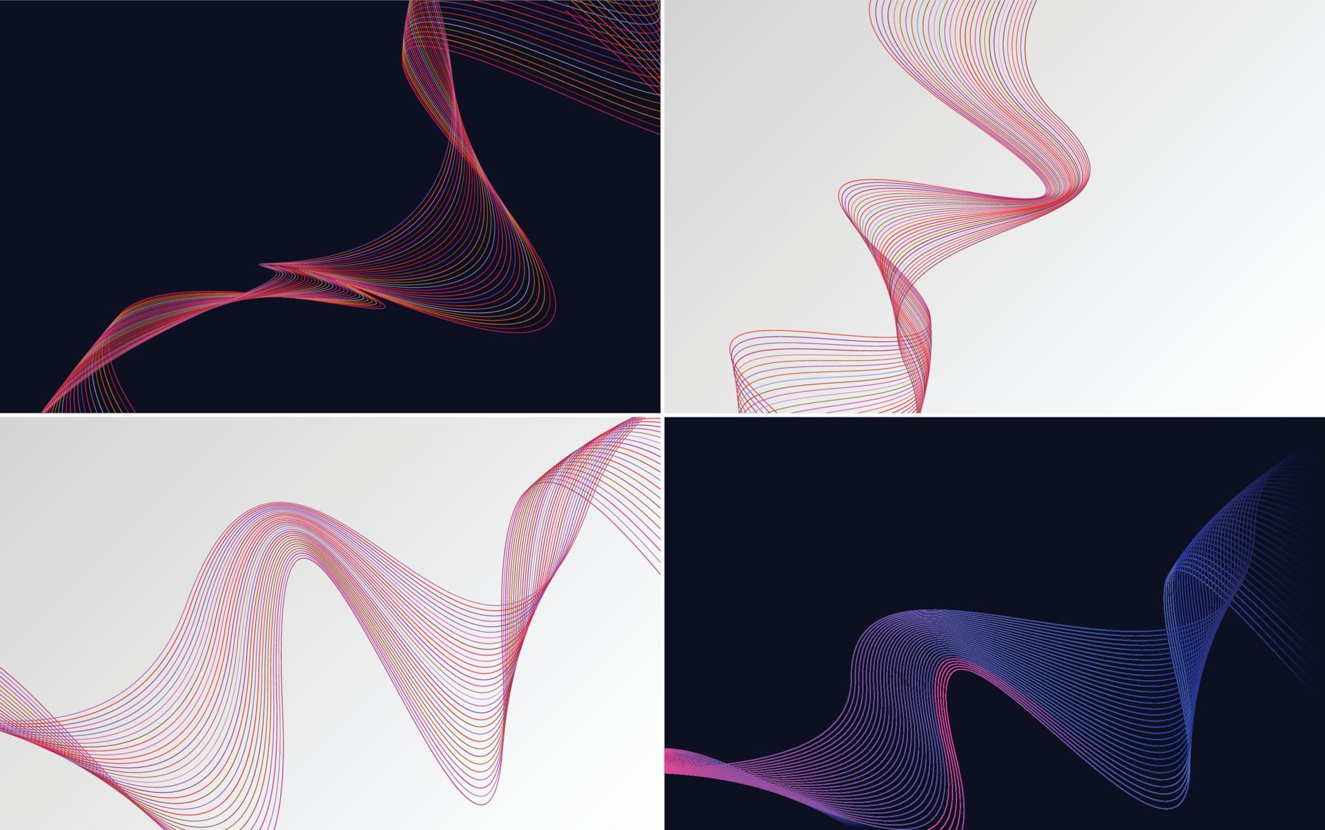 Set Of 4 Geometric Wave Pattern Background Abstract Waving Line