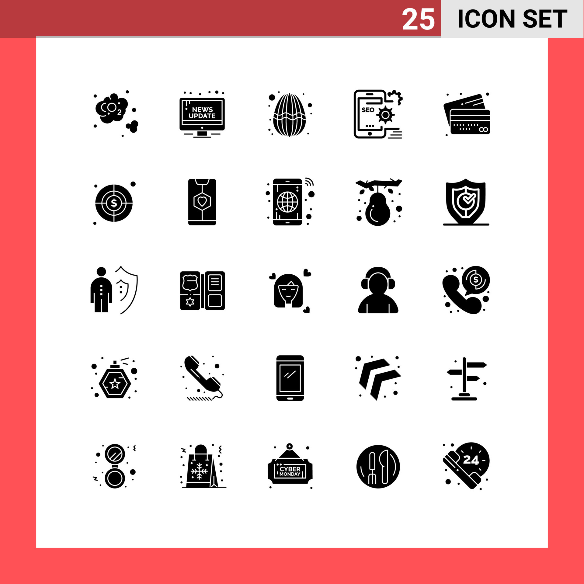 Group Of 25 Solid Glyphs Signs And Symbols For Configuration Optimize Update Mobile Decoration