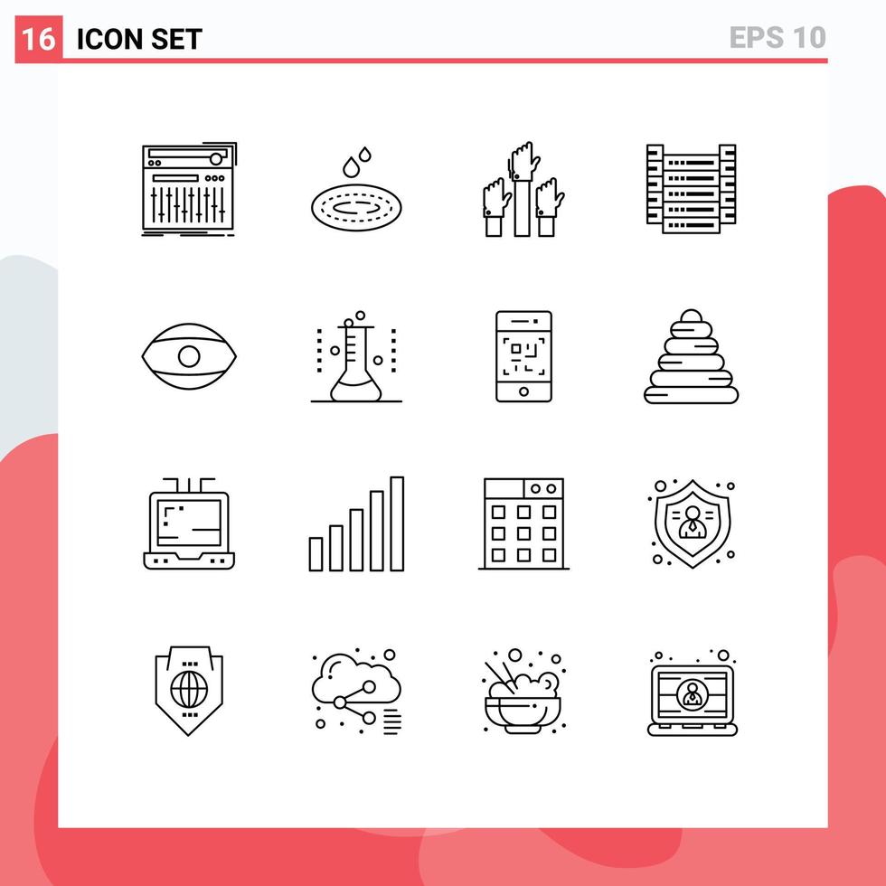 User Interface Pack of 16 Basic Outlines of servers data spa big data employee Editable Vector ...