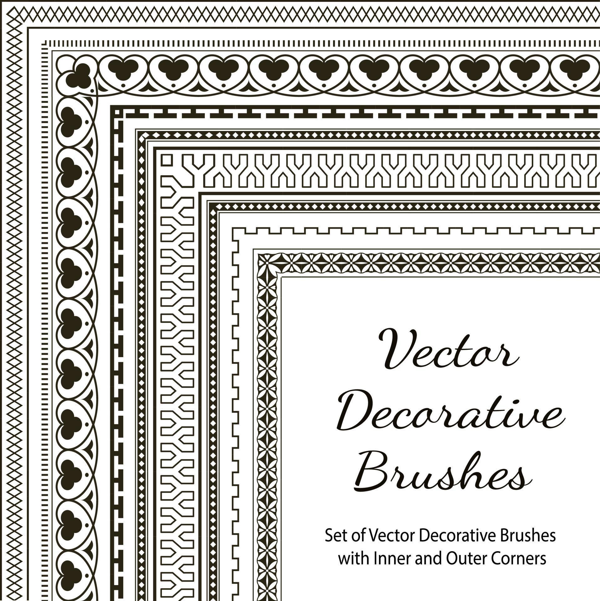 set of vector decorative pattern brushes with inner and outer corners ...