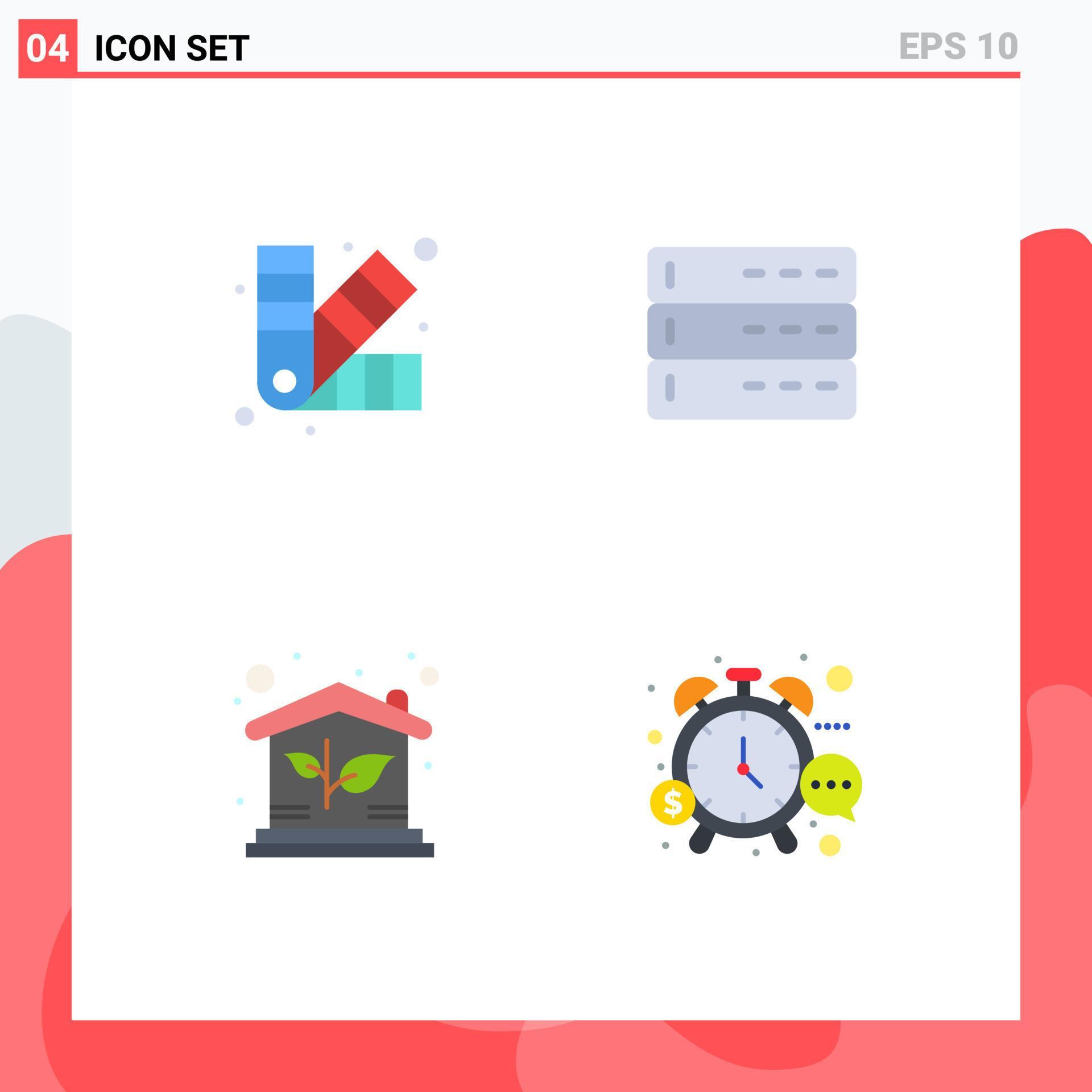 Mobile Interface Flat Icon Set of 4 Pictograms of designing house chip ...