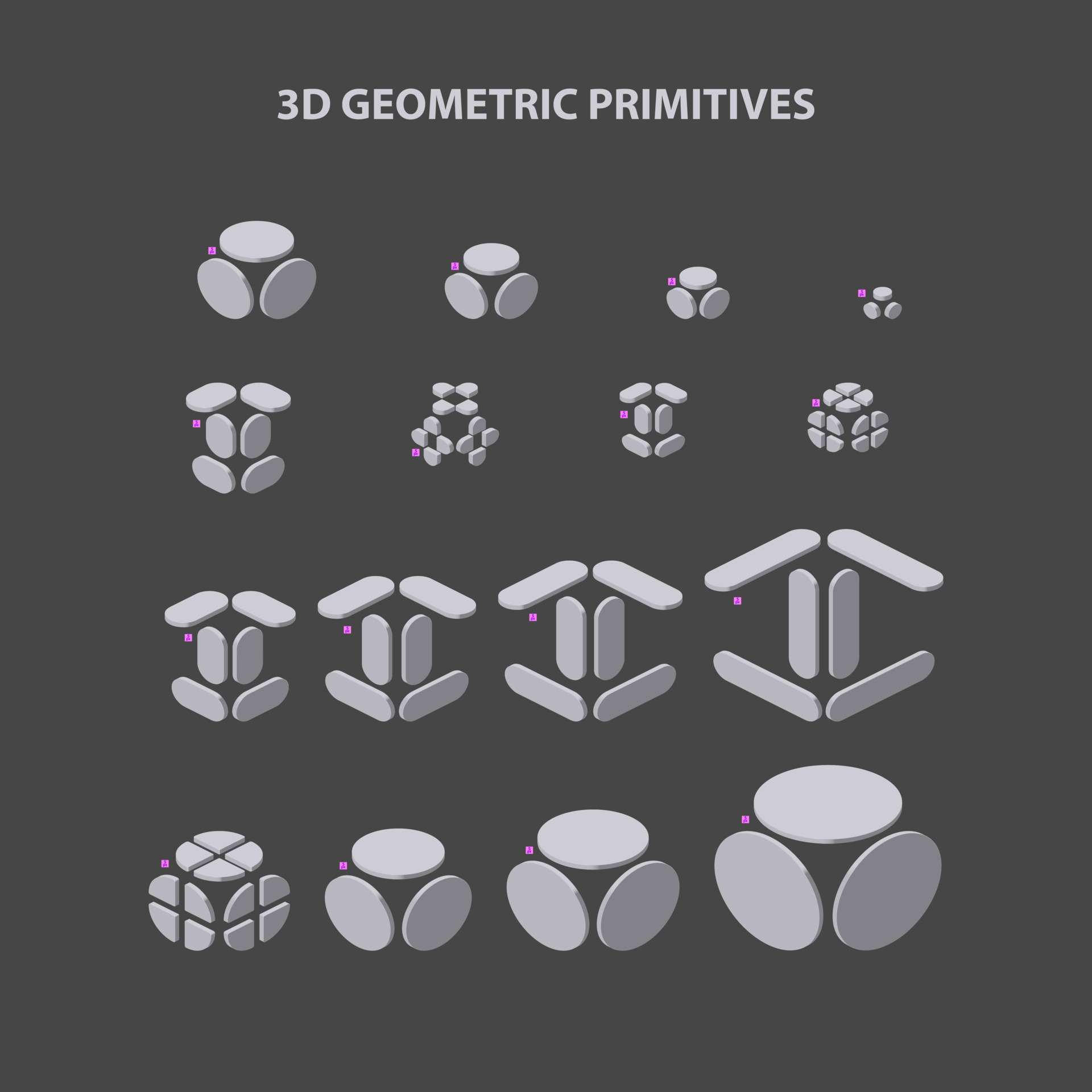 Set Of 3d Geometric Primitive Shapes For Combination In Construction Vector Illustration