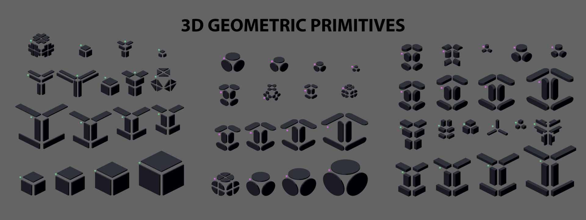 Set Of Geometric Primitive 3d Figures In Isometric Style For Combination In Constructionvector