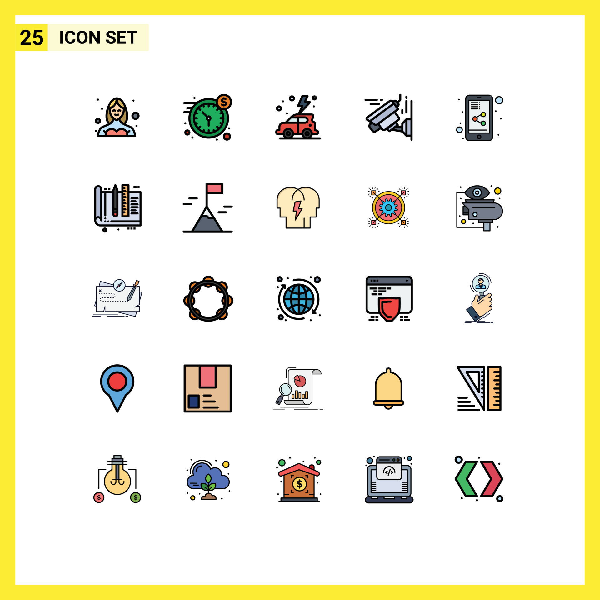 Universal Icon Symbols Group Of 25 Modern Filled Line Flat Colors Of Share Document Technology