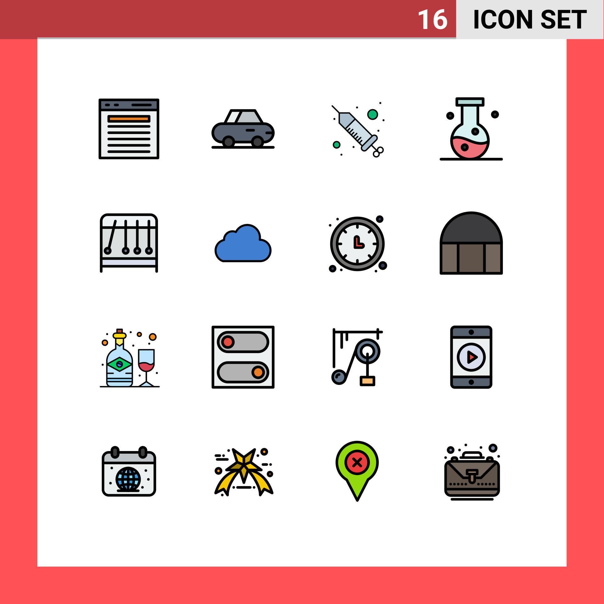 16 Thematic Vector Flat Color Filled Lines And Editable Symbols Of