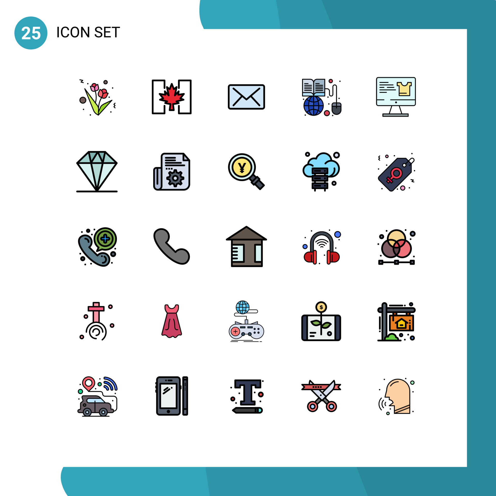 Pictogram Set Of 25 Simple Filled Line Flat Colors Of Monitor Computer Mail Globe Online