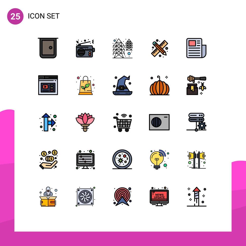 Mobile Interface Filled Line Flat Color Set Of 25 Pictograms Of Work