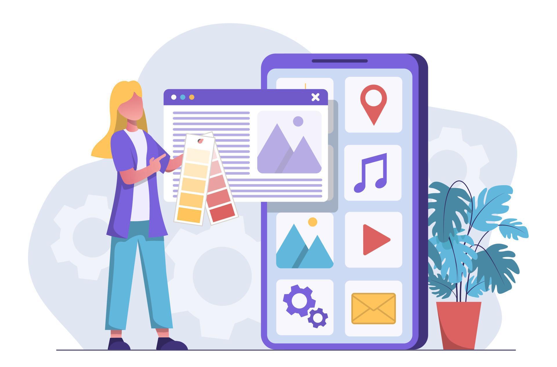 Diseño de interfaz de usuario. un diseñador crea un diseño para una aplicación móvil 17151636 ...