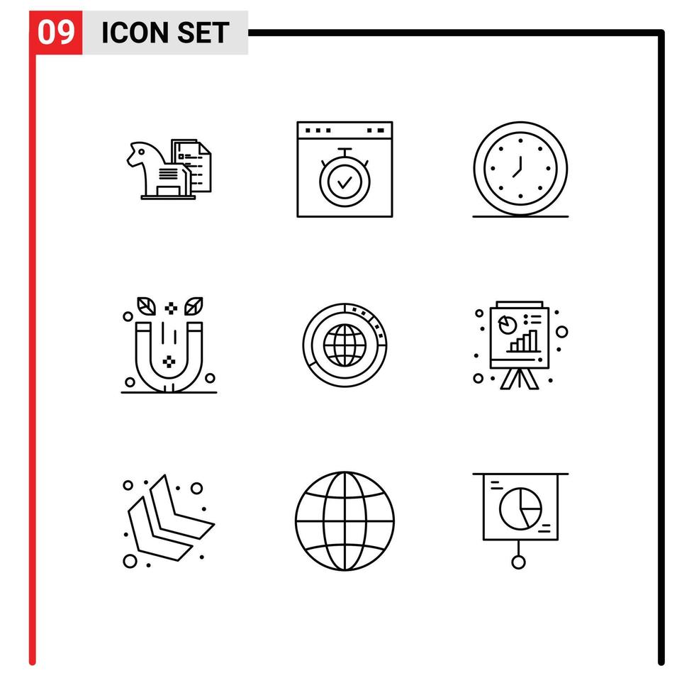 User Interface Pack Of 9 Basic Outlines Of Physics Timer Page Time Alert Editable Vector Design