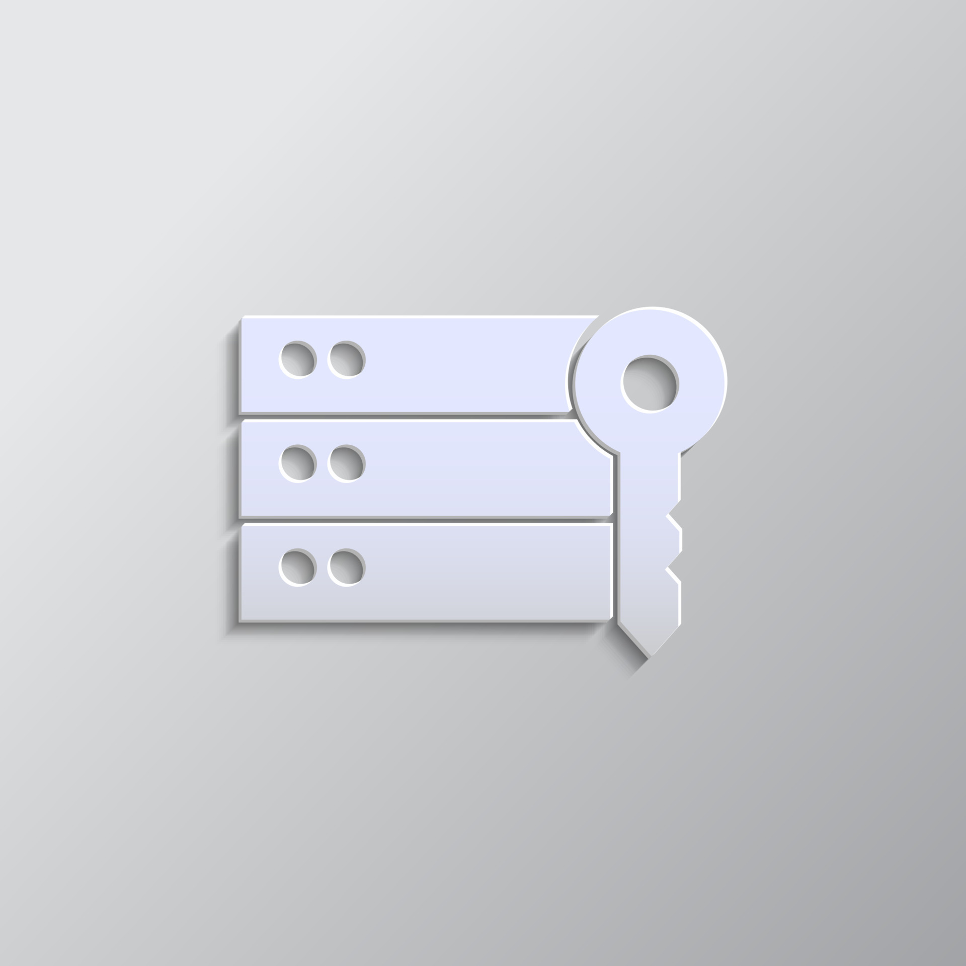Database Server Key Paper Style Icon Grey Color Vector Background Paper Style Vector Icon