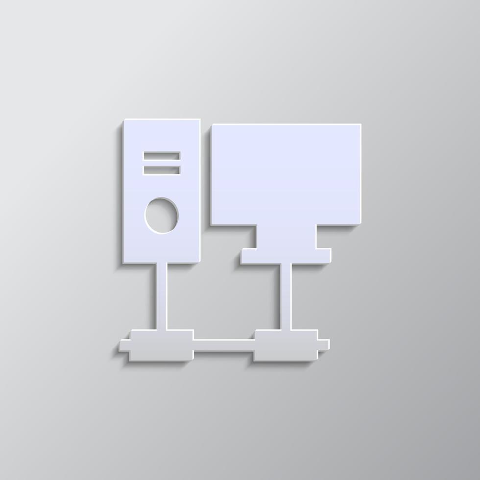 Database Server Computer Paper Style Icon Grey Color Vector Background Paper Style Vector