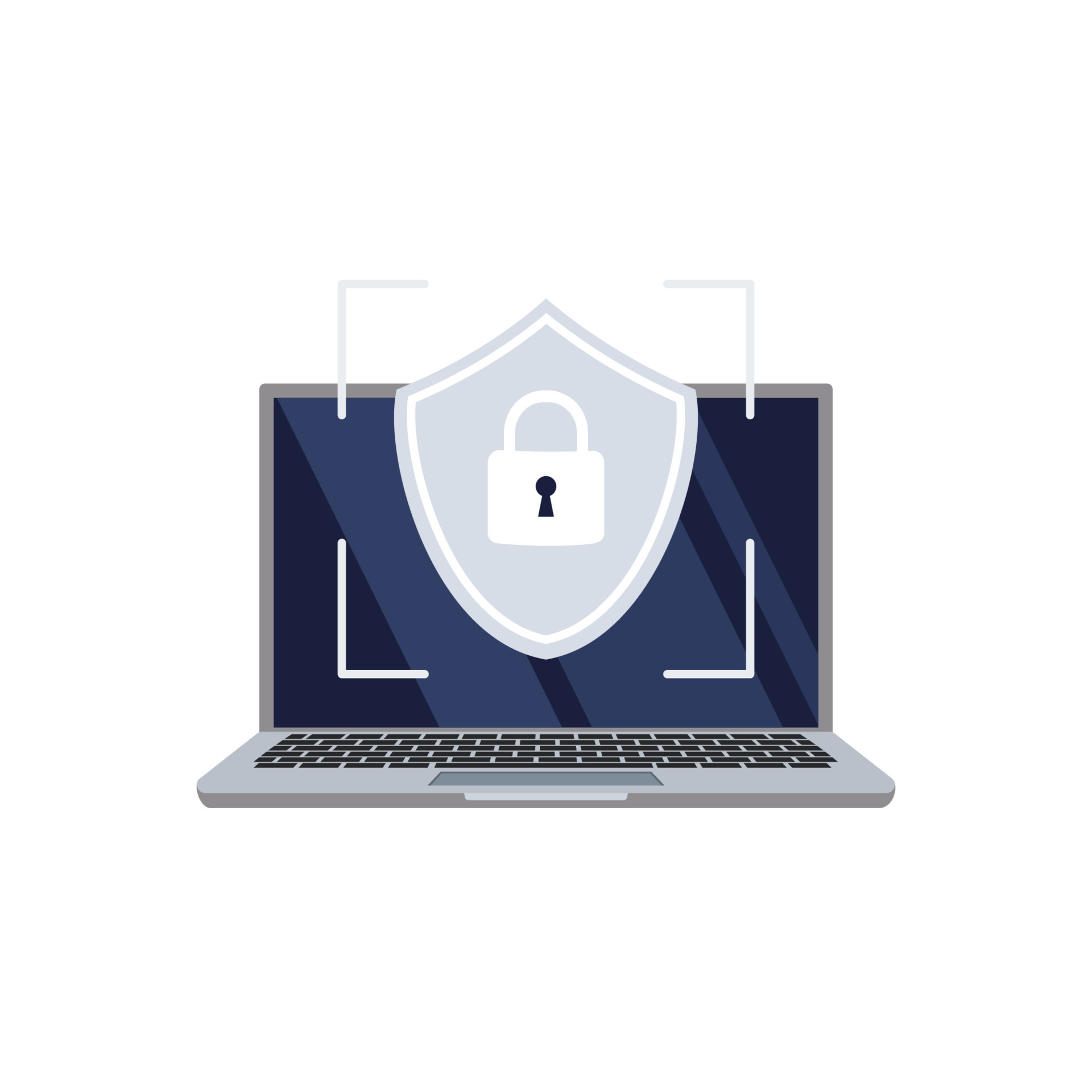 Laptop Screen And Online Cyber Security Shield Vector Illustration Concept Of Security