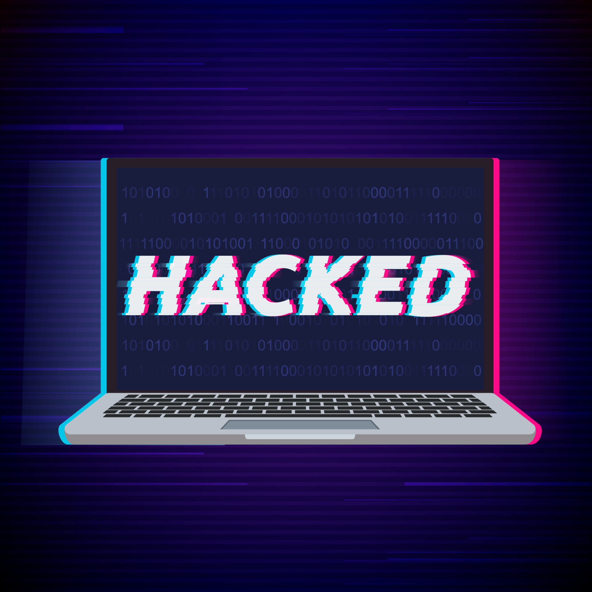 Laptop and word hacked. Hacker icon. Vector illustration with glitch ...