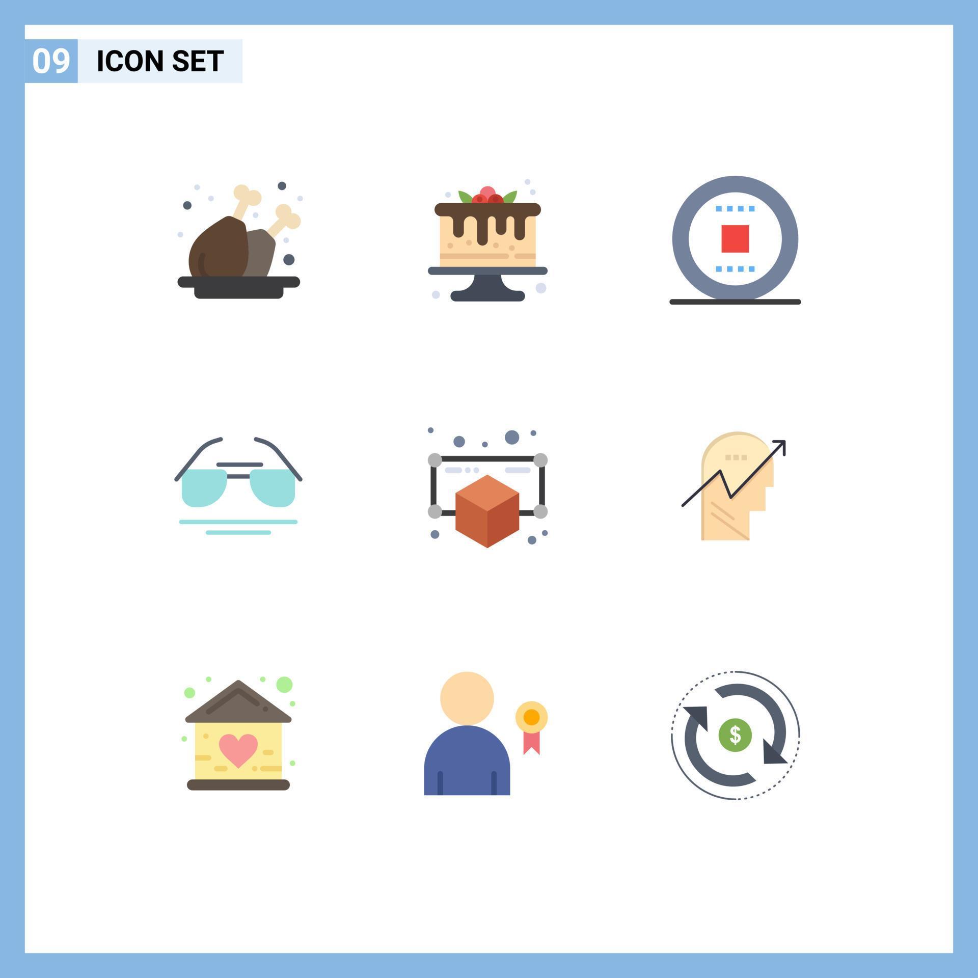 Set Of 9 Vector Flat Colors On Grid For Model Spring Control View Galsses Editable Vector Design