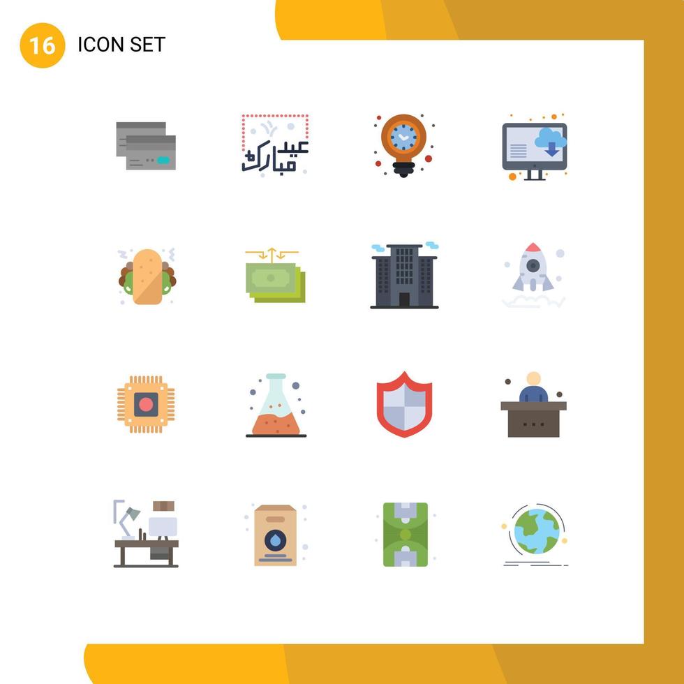 Editable Vector Line Pack Of 16 Simple Flat Colors Of Cloud Light Mubarak Idea Clock Editable