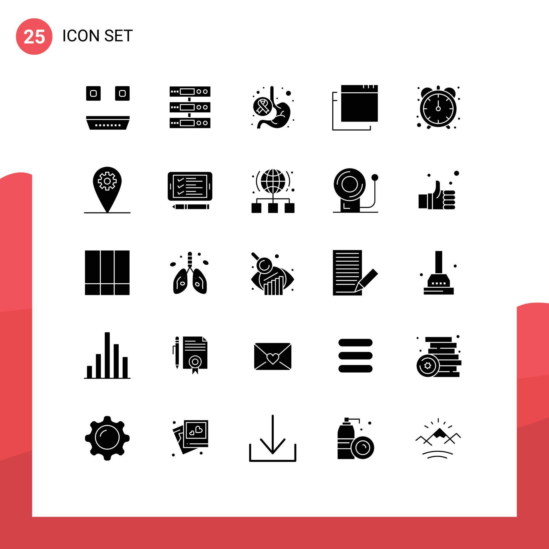 Pictogram Set of 25 Simple Solid Glyphs of productivity windows files apps stomach Editable ...