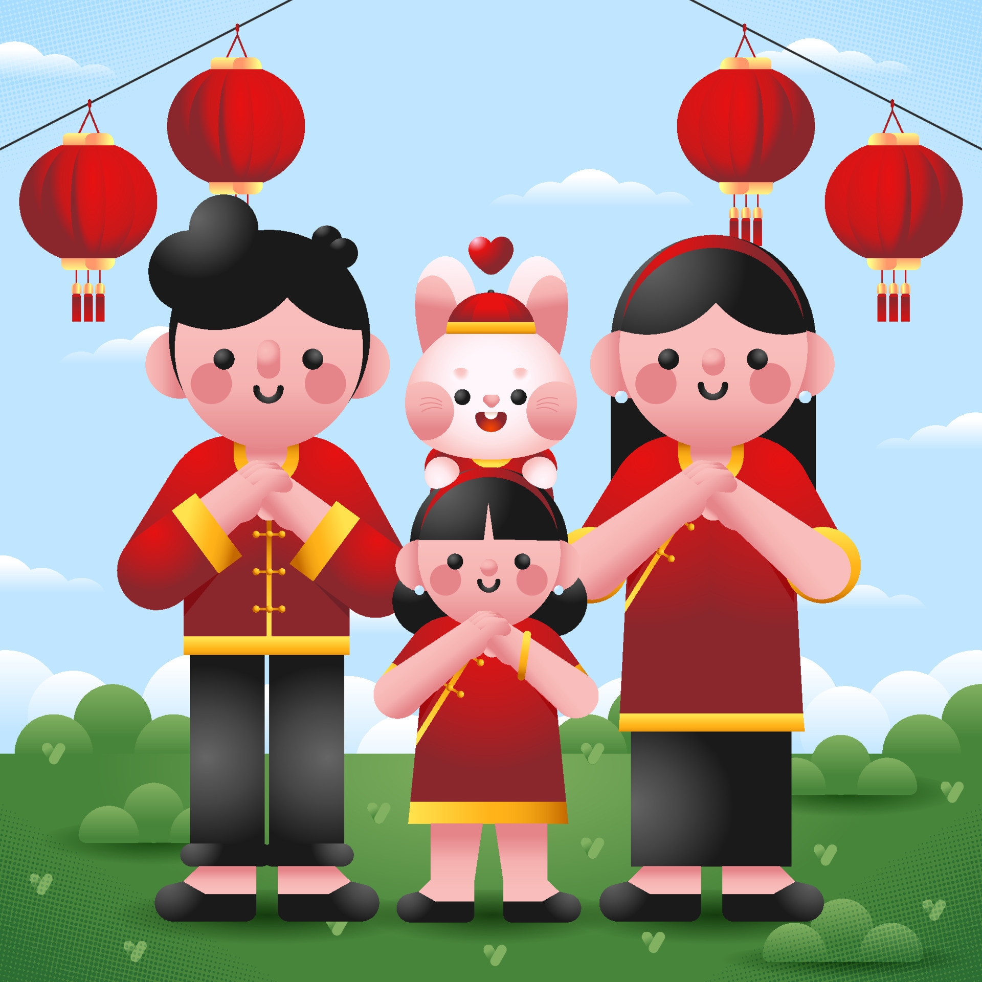 Family Celebrating Chinese New Year 17172460 Vector Art at Vecteezy