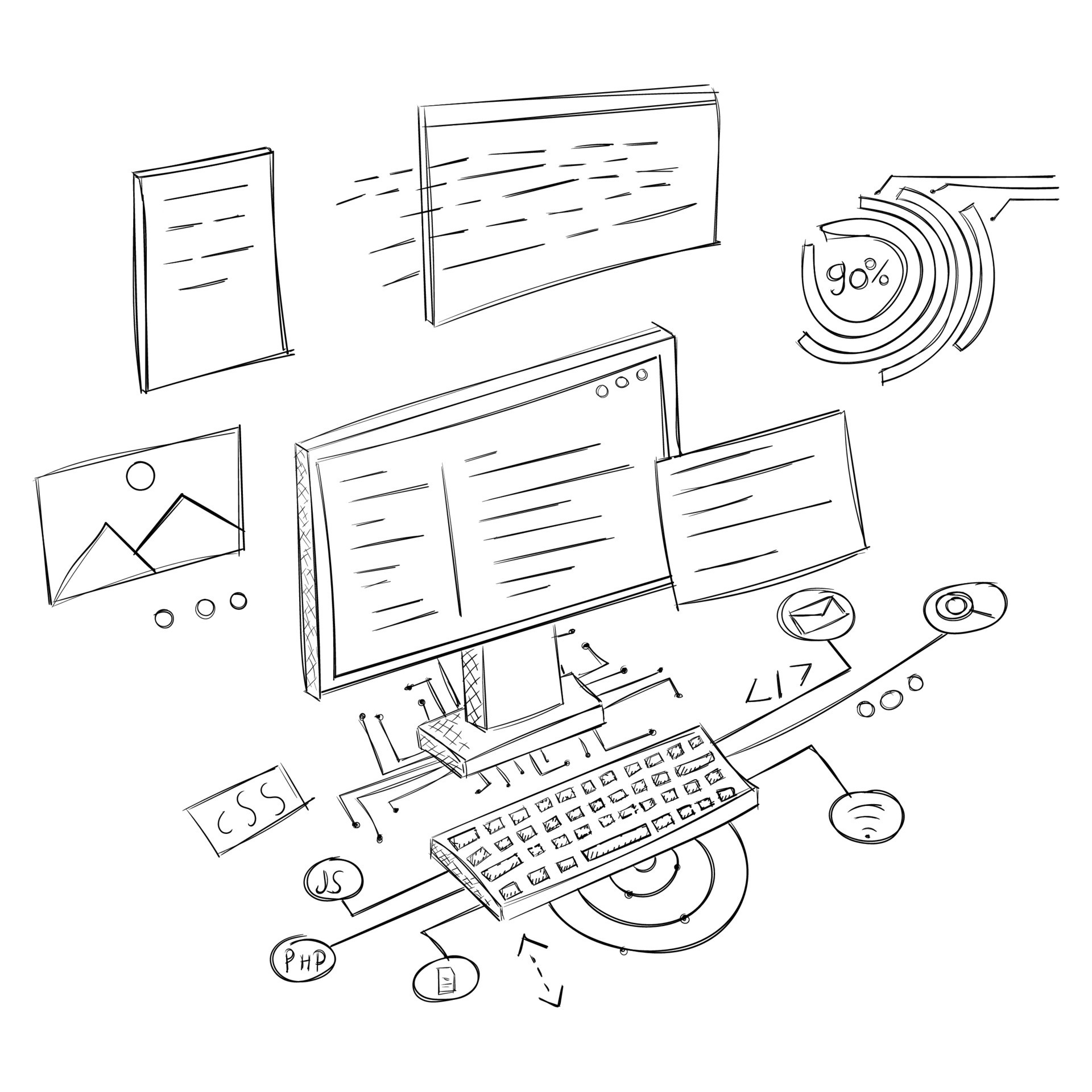 Hand drawn doodle computer. Sketch of a computer. Concept of creative ...