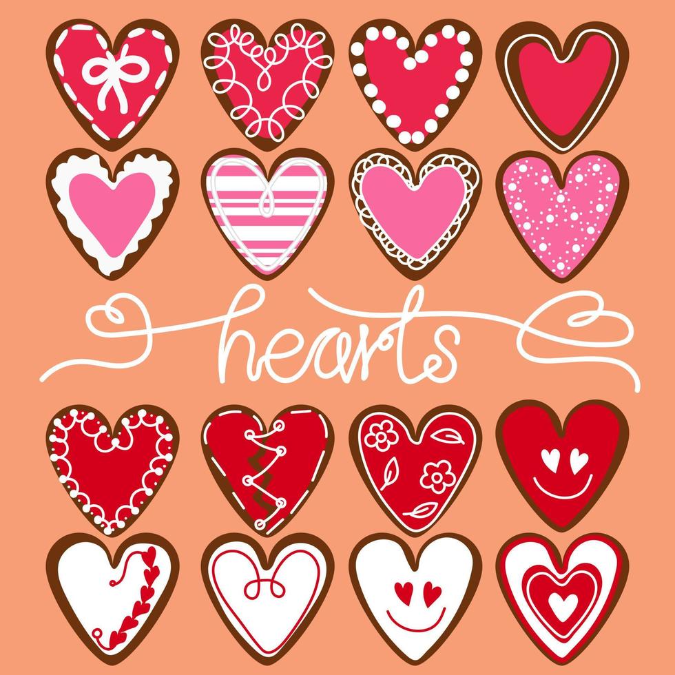 Un Conjunto De Corazones De Diferentes Colores En Forma De Galletas Con