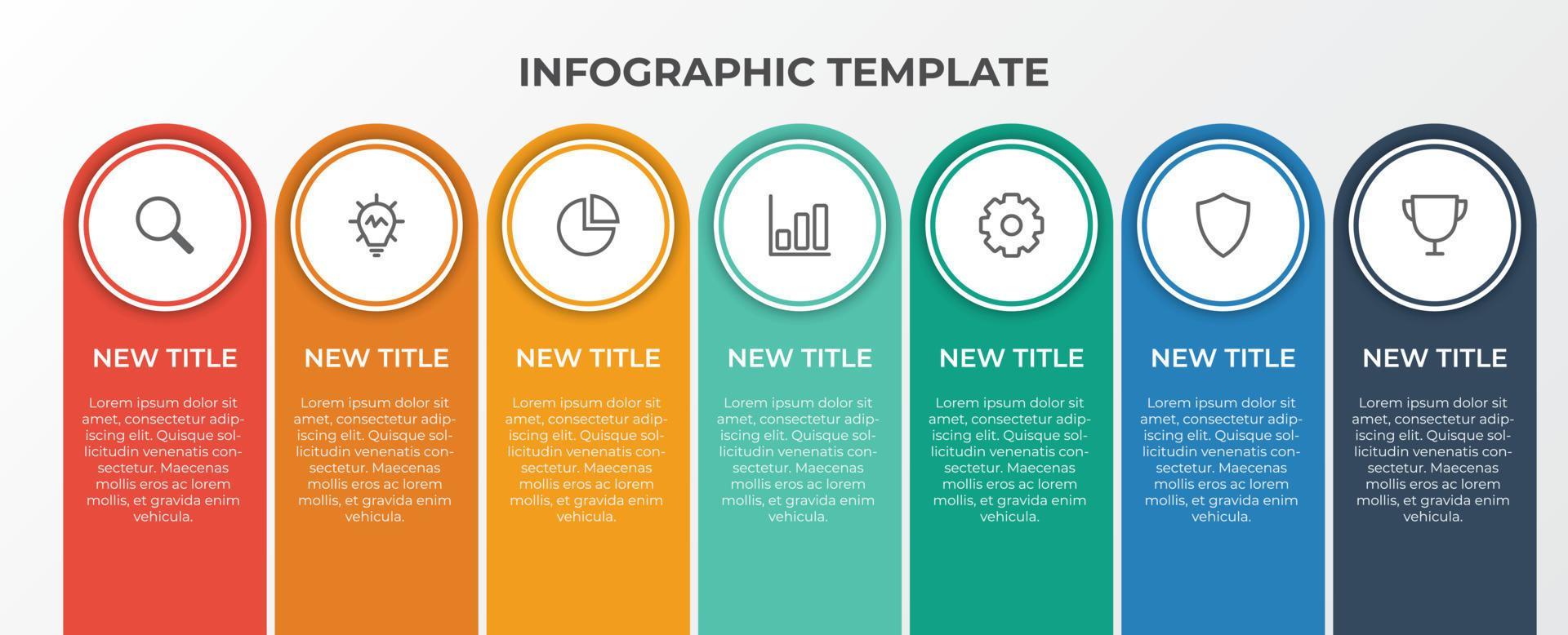 infographic list template element with 7 points and icons, use for describing or showing ...