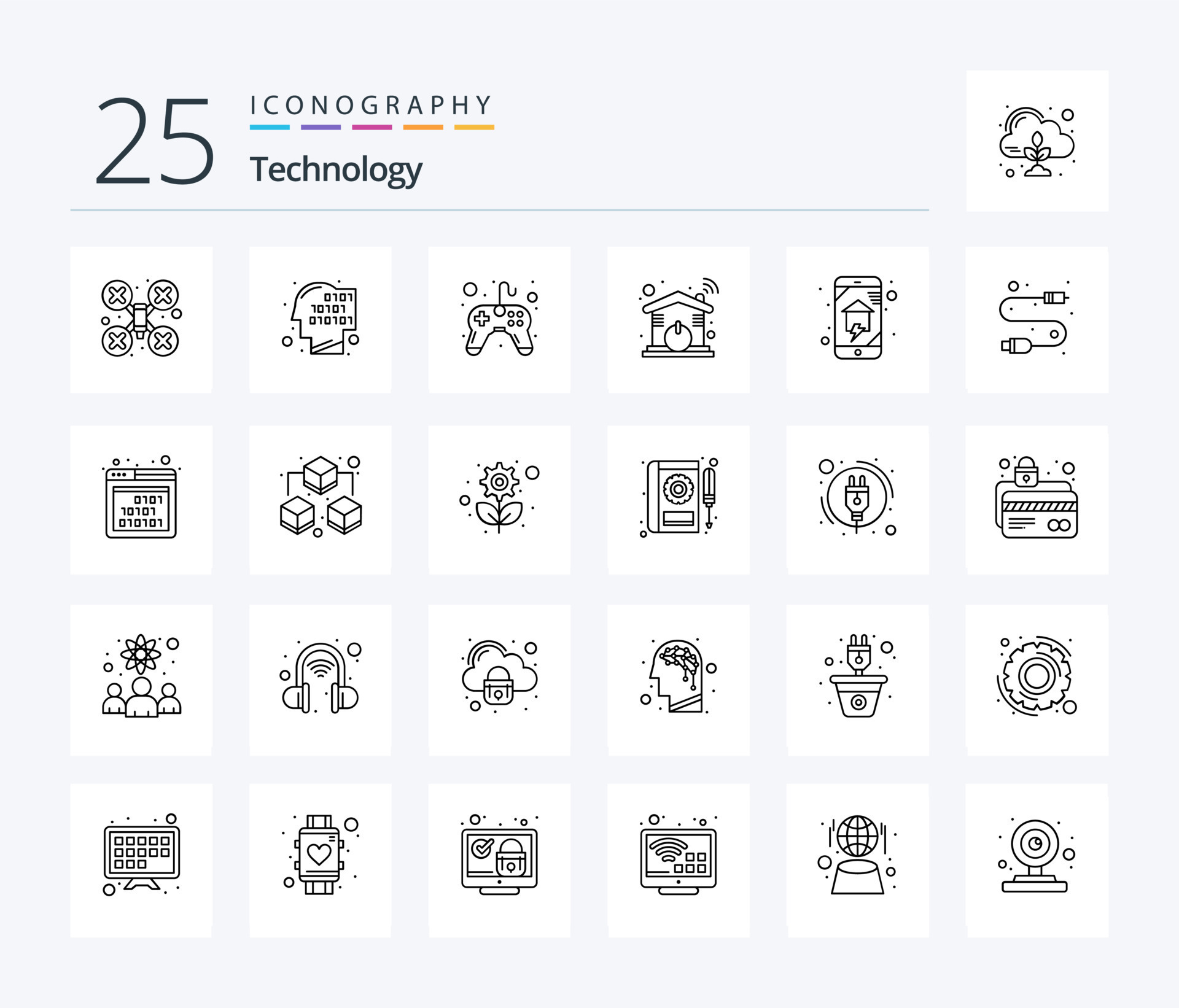 Technology 25 Line icon pack including home automation. wifi. control. smart. automation ...