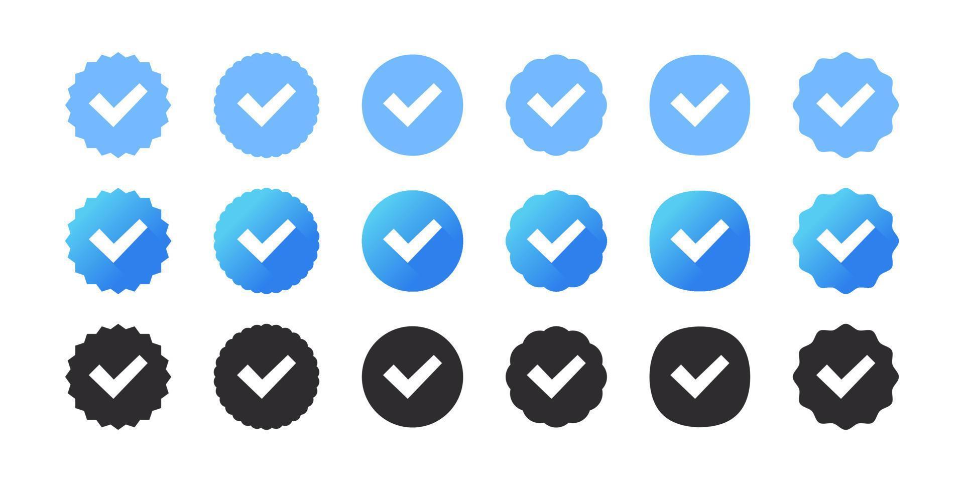 Verification check marks. Profile verification vector icons. Verification icons of different ...