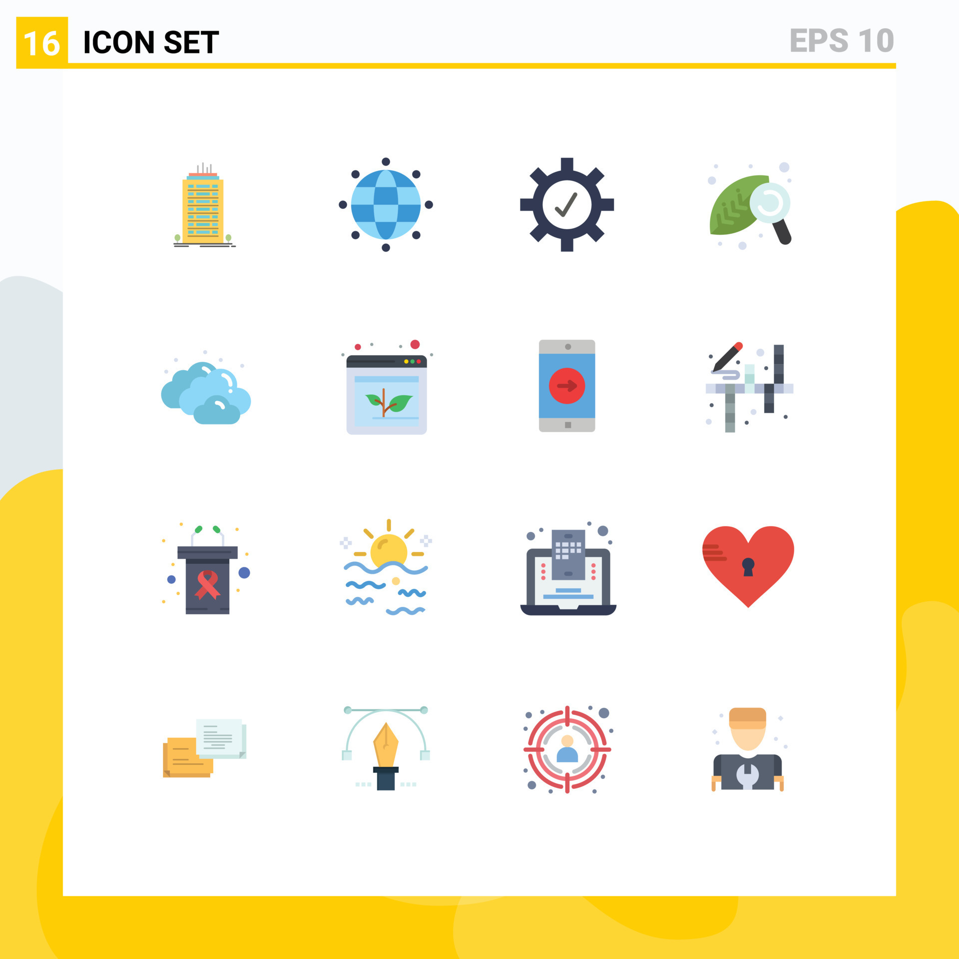 Flat Color Pack Of 16 Universal Symbols Of Arrow Cloudy Security Cloud Leaf Editable Pack Of