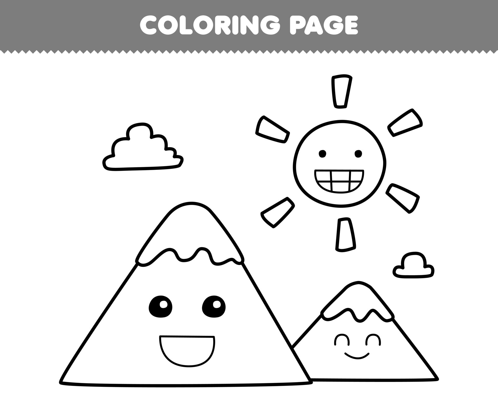Education game for children coloring page of cute cartoon mountain with ...