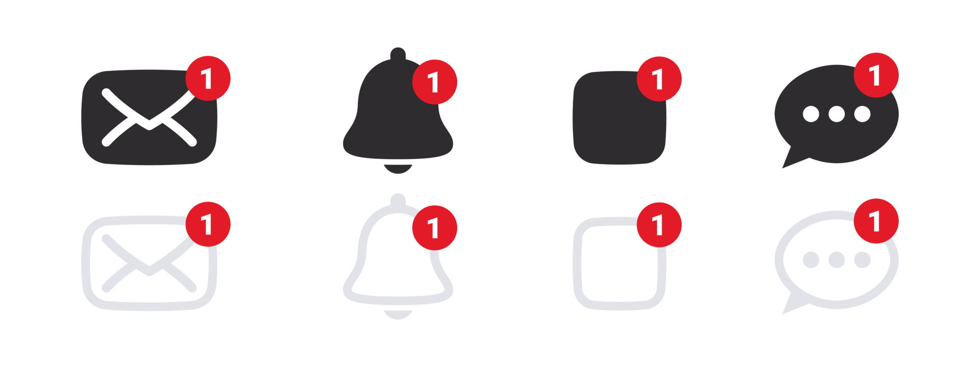 Notification icons. Incoming message icons. Communication icons. Online ...