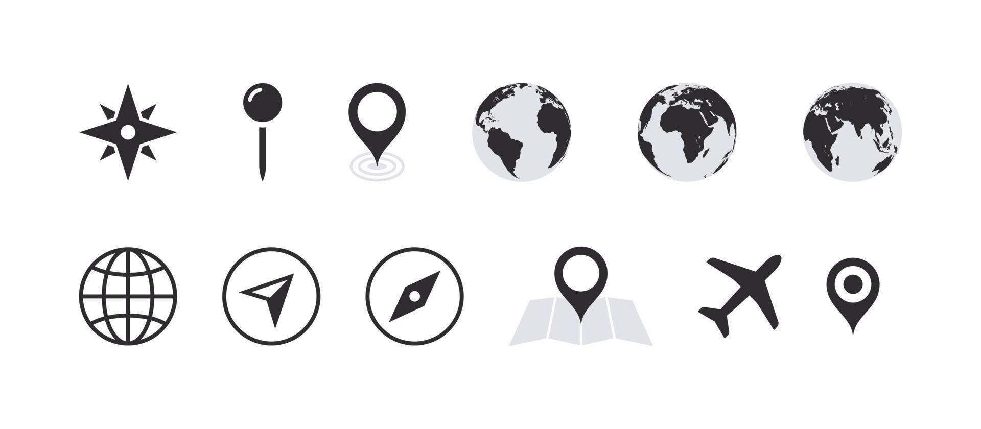 Location and navigation icons. Modern location pointers. Location mark icons. Vector ...