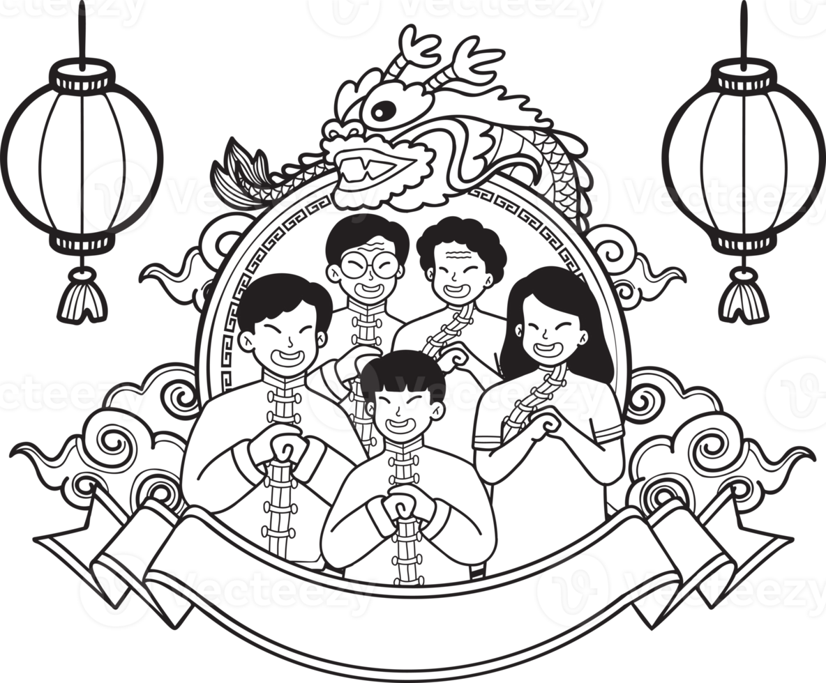 Hand Drawn Chinese New Year and Chinese family illustration 17182173 PNG