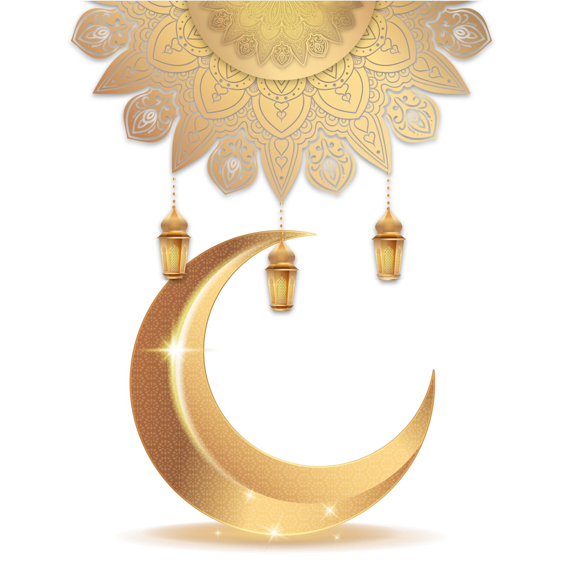 Islamic Ornament With Gold Crescent Moon, Mandala and Lantern 17182702 PNG Islamic Ornament With Gold Crescent Moon, Mandala and Lantern 17182702 PNG