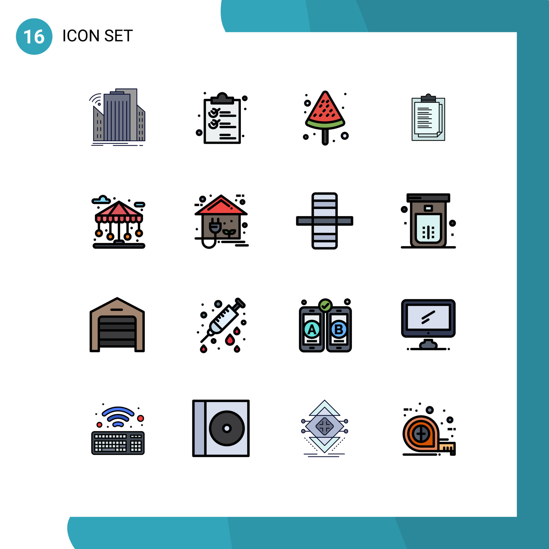 Set Of 16 Modern Ui Icons Symbols Signs For Building Result List Report Card Summer Editable
