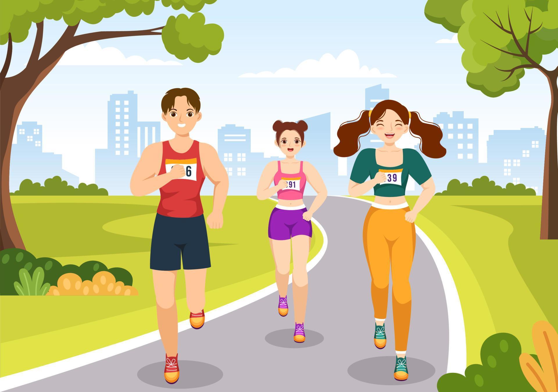 Marathon Race Illustration with People Running, Jogging Sport ...