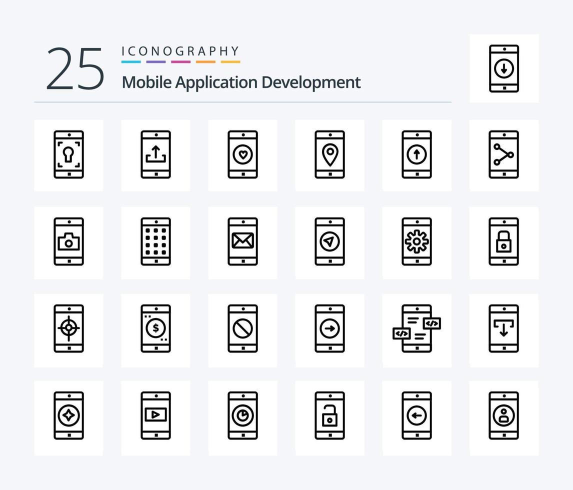 Mobile Application Development 25 Line icon pack including location ... Mobile Application Development 25 Line icon pack including location ...