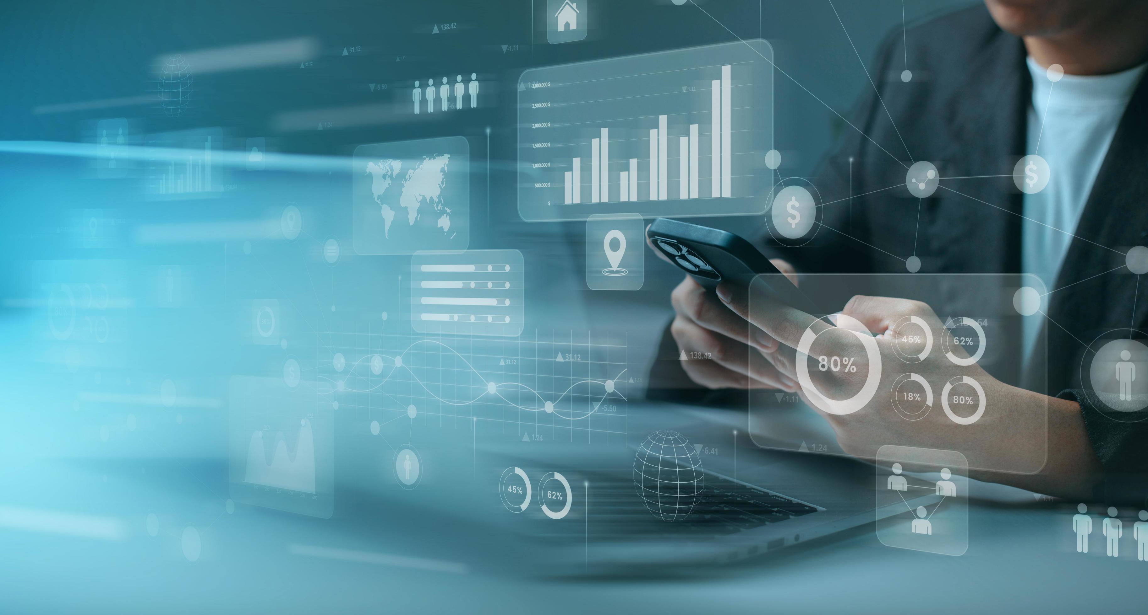 business intelligence and big data analysis technology with chart and ...