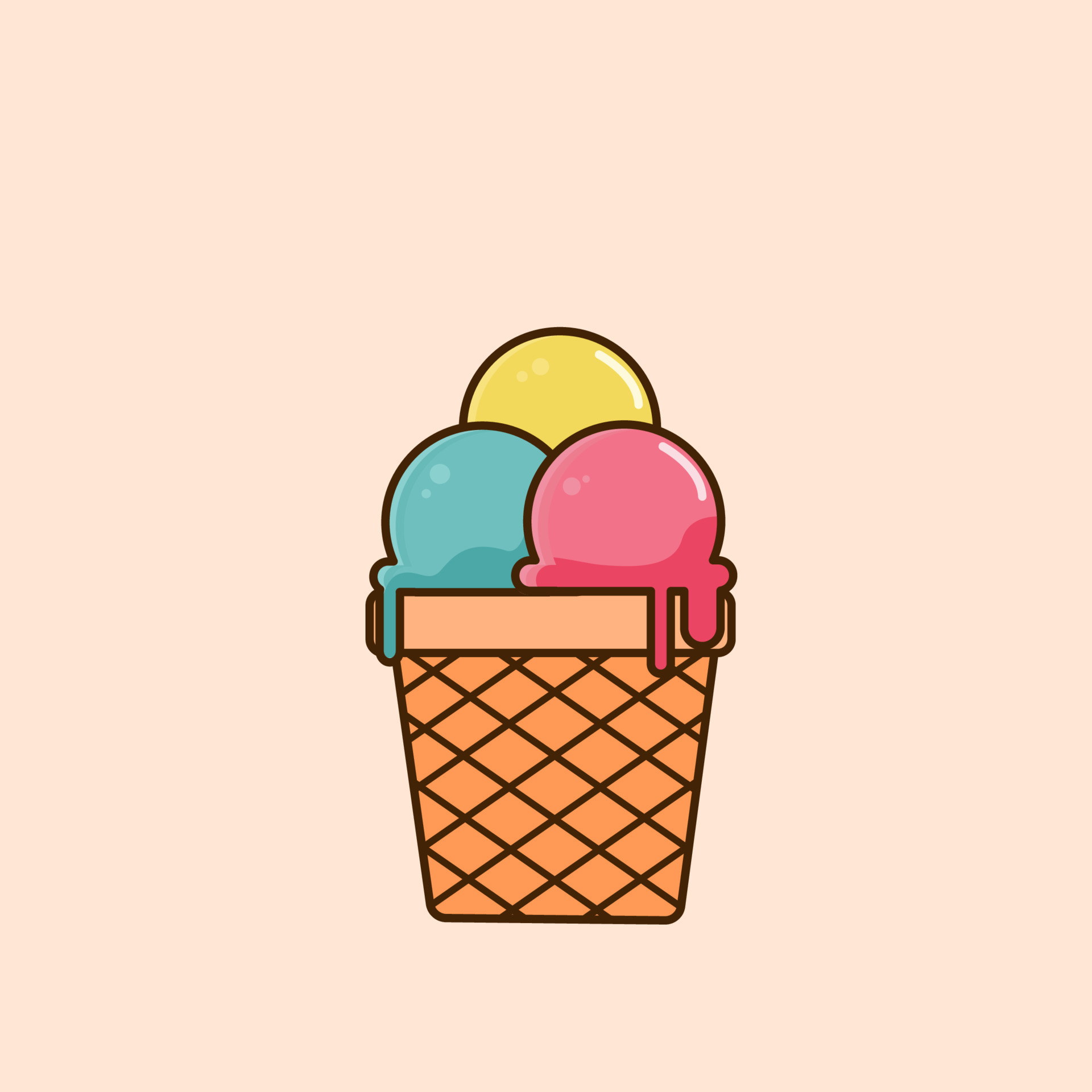 Melting Ice Cream Balls In The Waffle Cone Isolated Rainbow Ice Cream Illustration 17186454