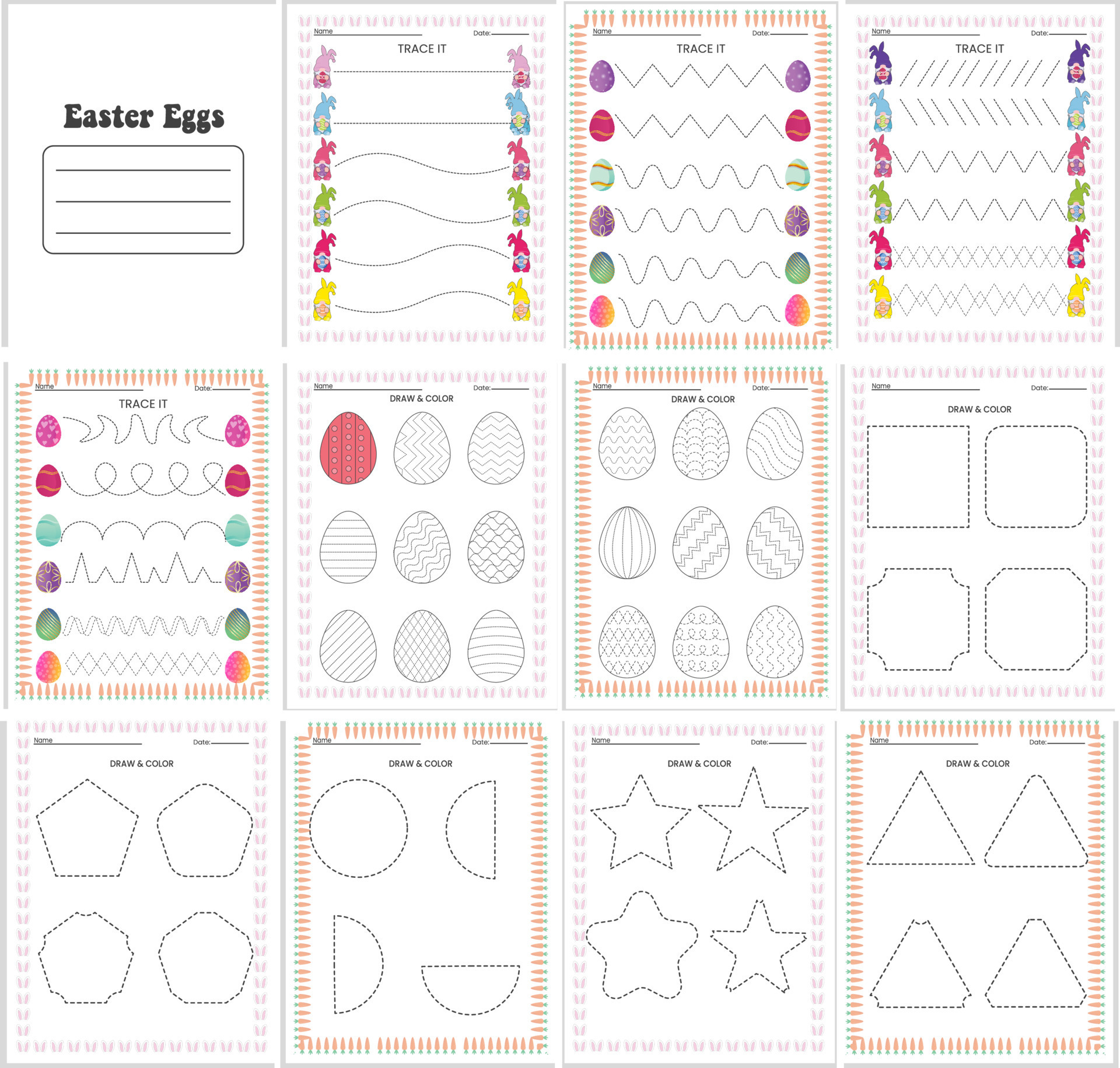 Easter Eggs Tracing Worksheets 17187068 Vector Art at Vecteezy