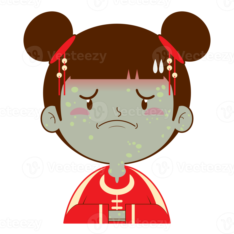chinese girl sick face cartoon cute 17189081 PNG