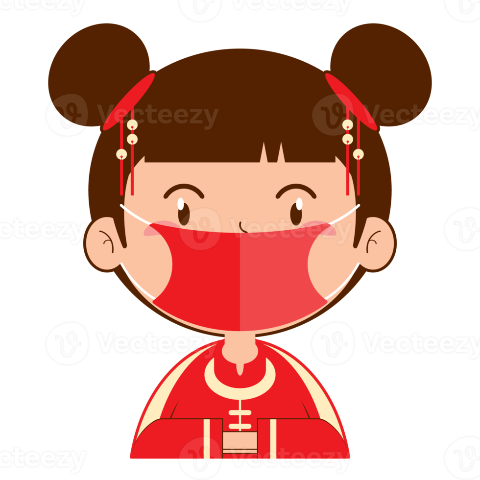 Chinese Girl Wear Mask Cartoon Cute 17189148 Png