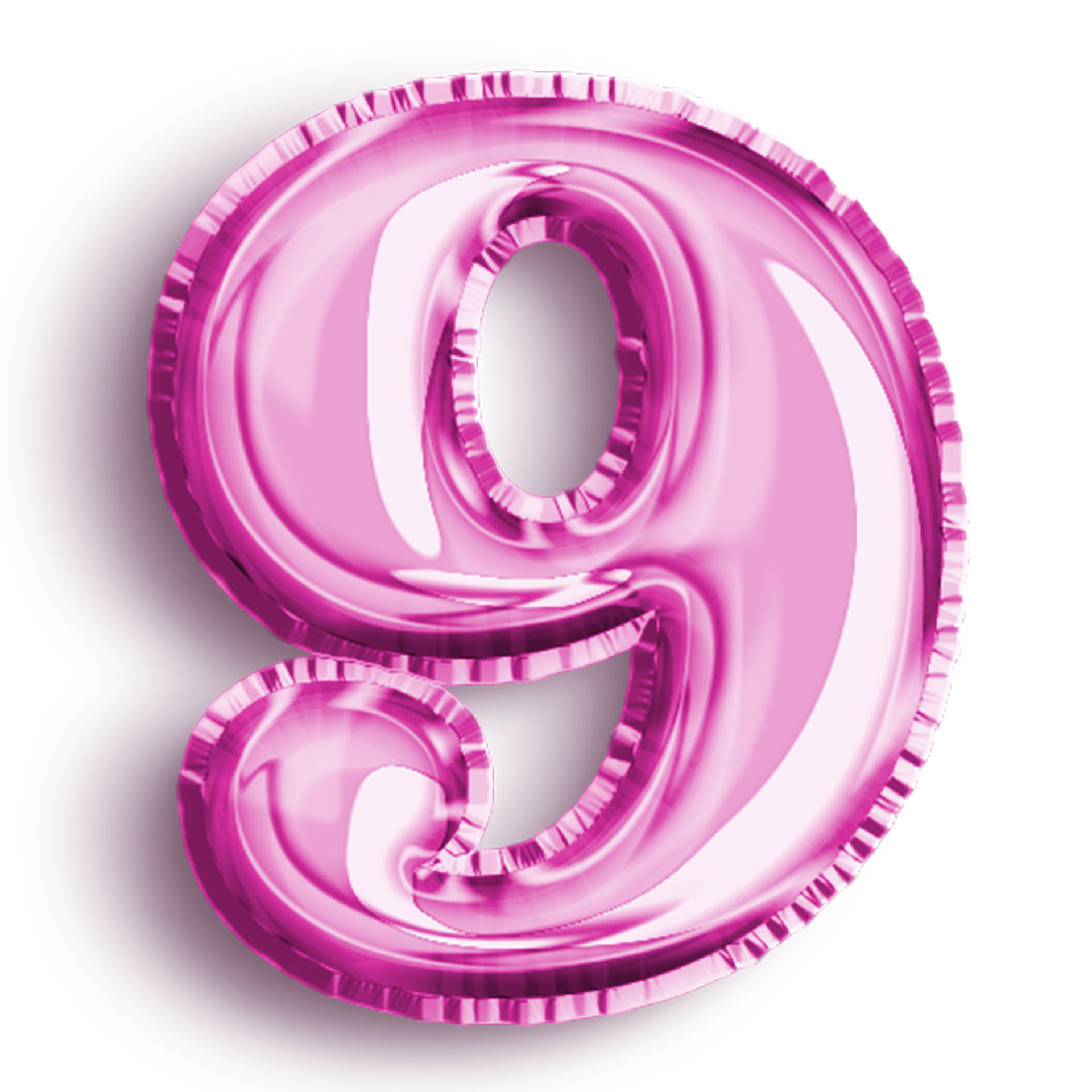 Number 9 metallic pink number balloon. Airfoil filled number illustration isolated on ...