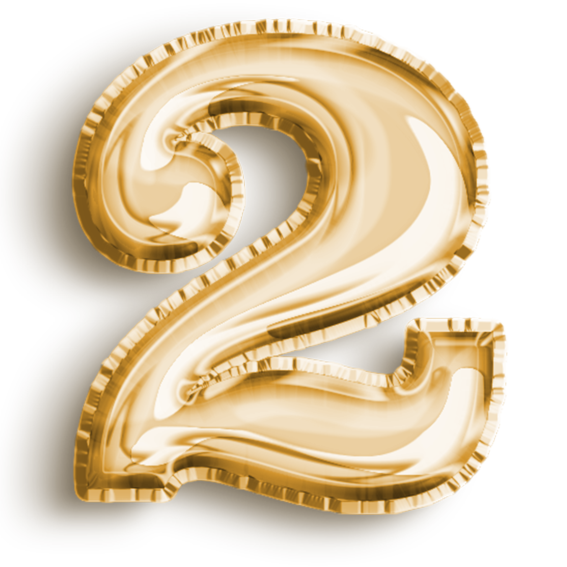 Number 2 metallic gold number balloon. Airfoil filled number illustration isolated on ...