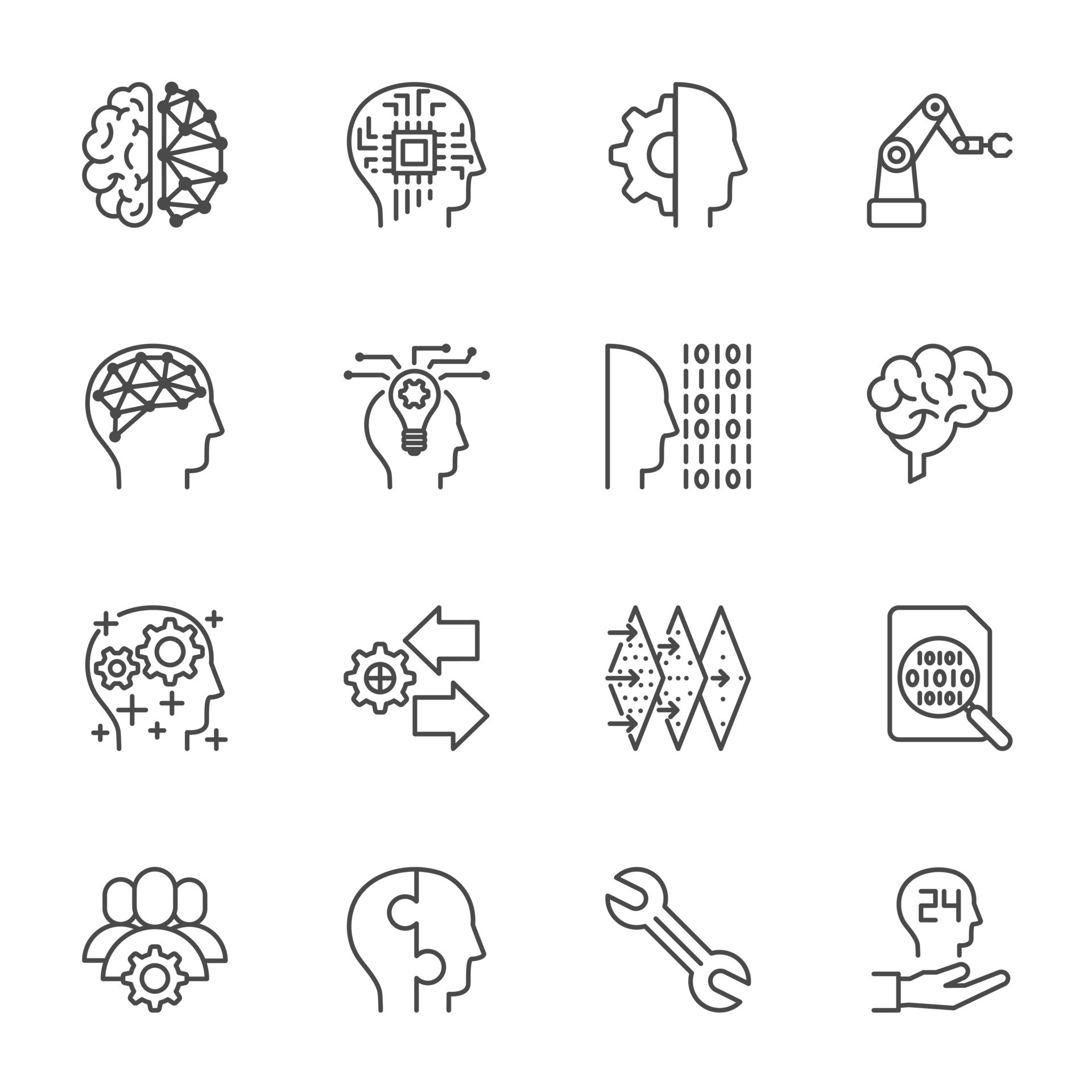 AI Artificial Intelligence technology and Machine Learning Icons ...