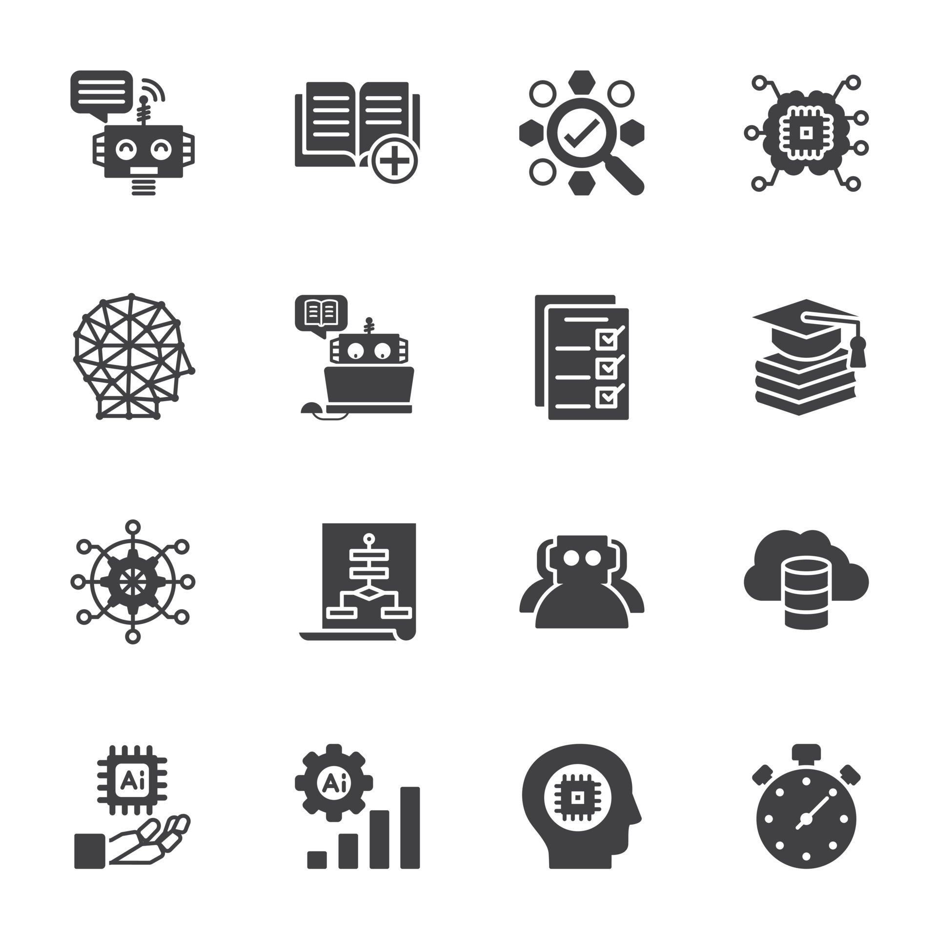 AI Artificial Intelligence technology and Machine Learning Icons ...