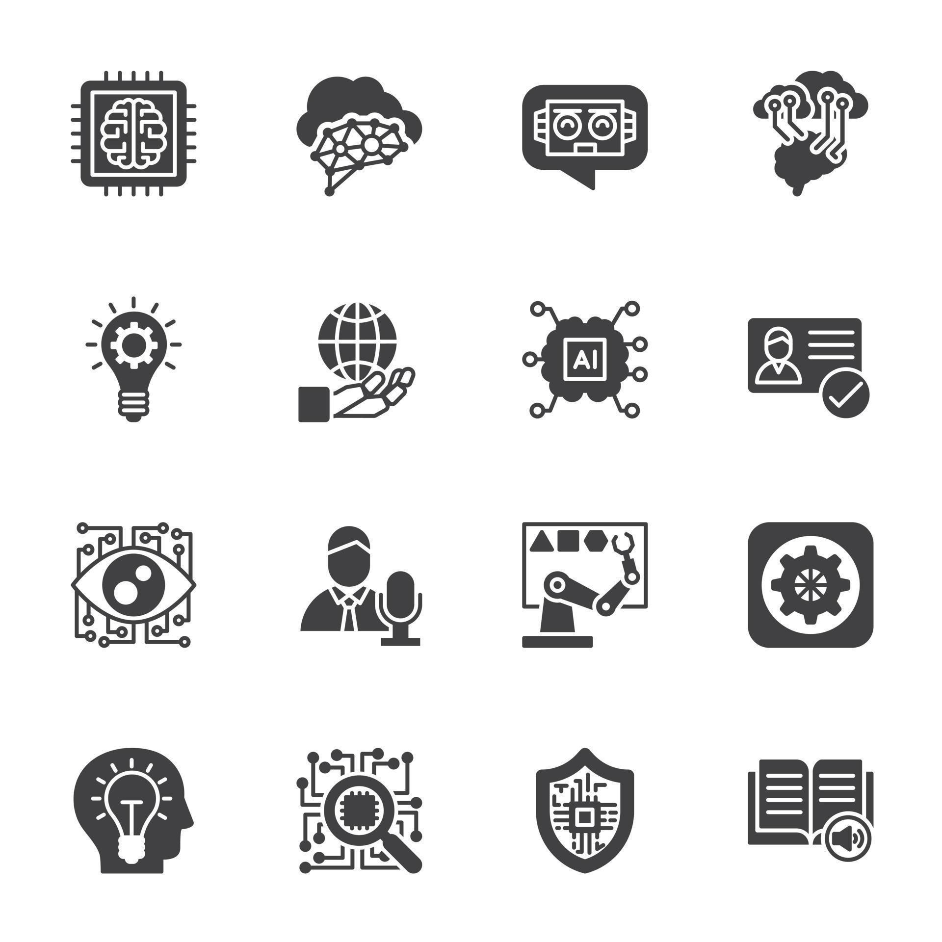 AI Artificial Intelligence technology and Machine Learning Icons ...