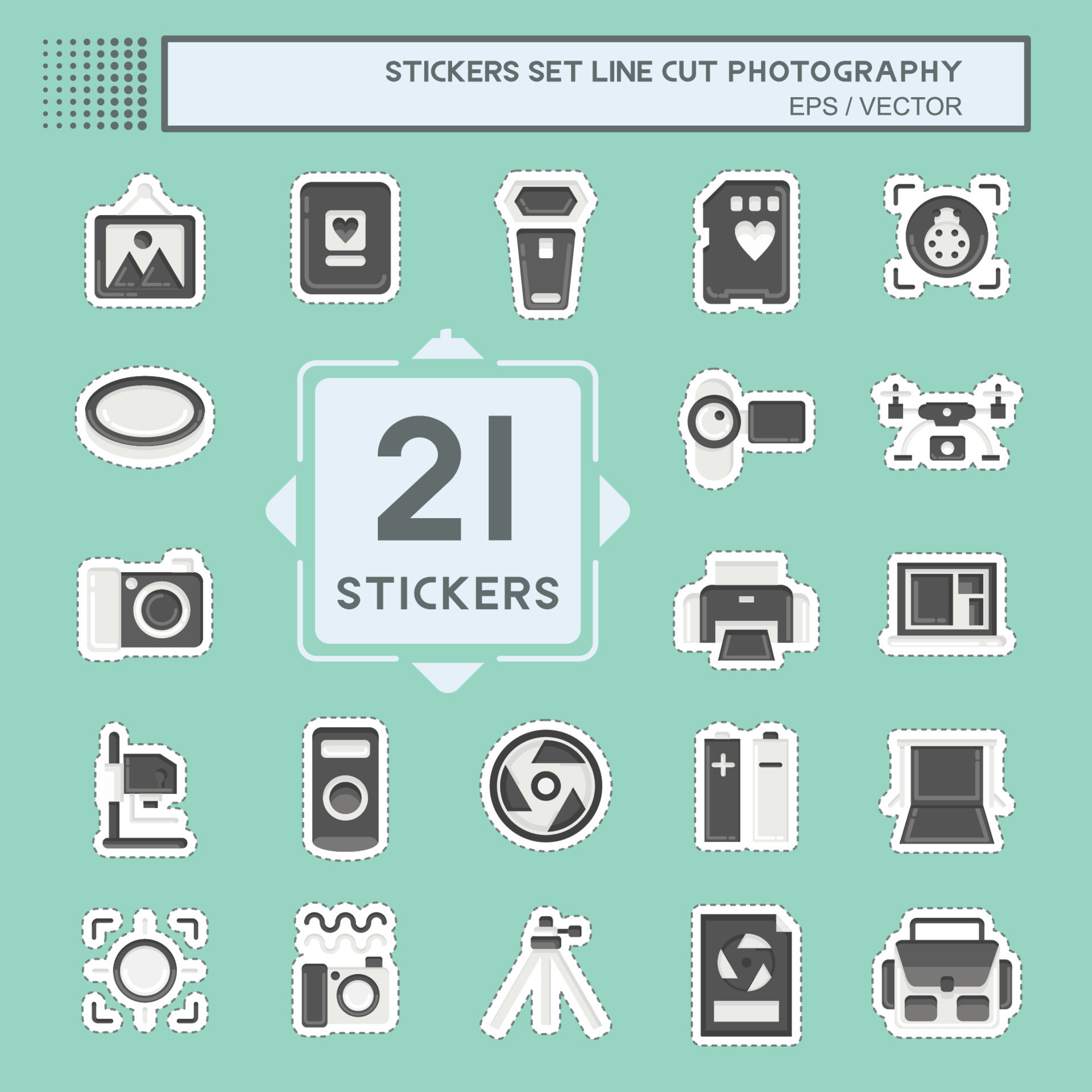 Sticker Line Cut Set Photography Related To Photography Symbol Simple Design Editable Simple