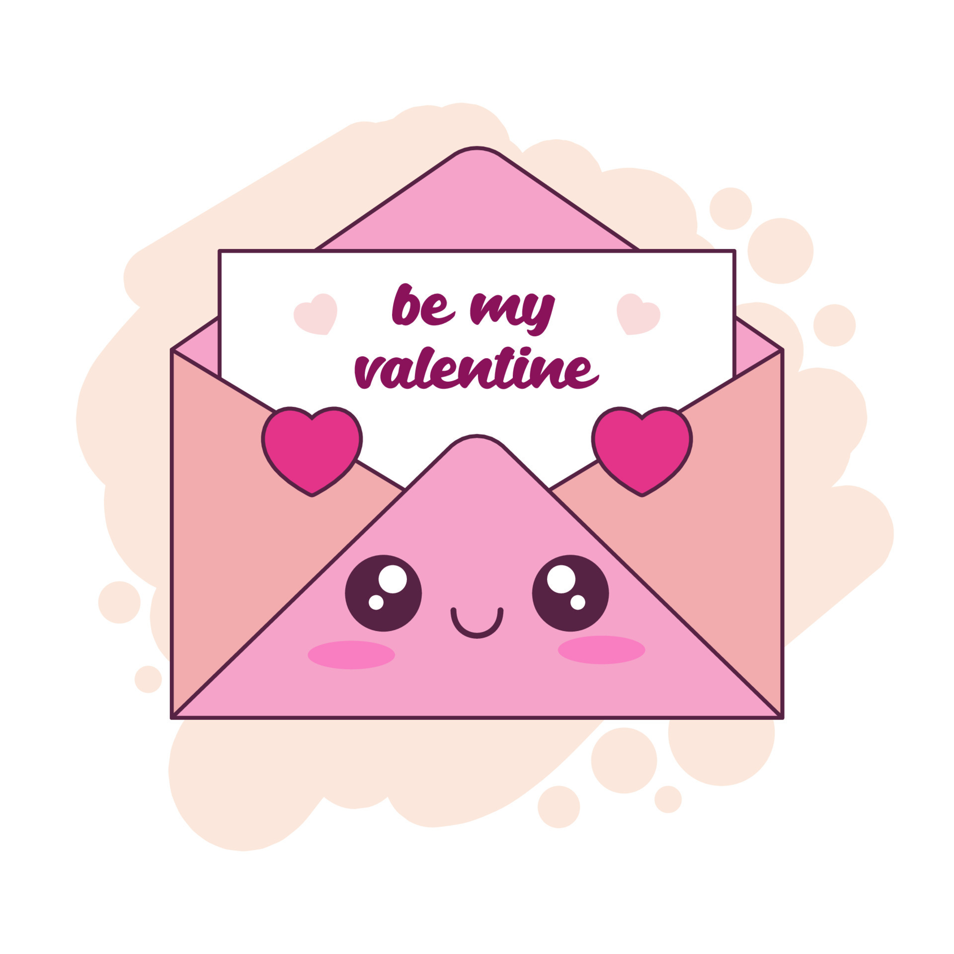 Cute cartoon kawaii envelope character. Hand drawn Valentines day ...
