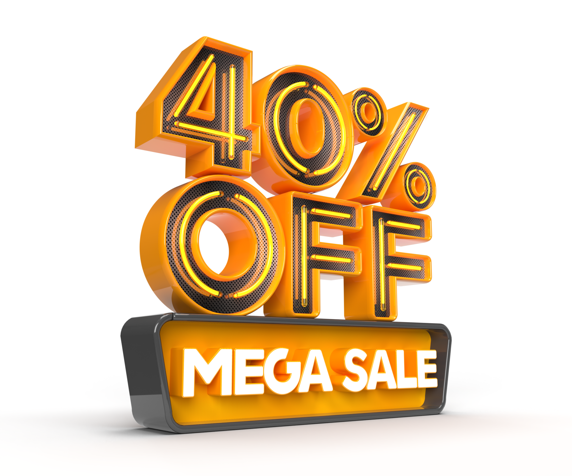 Mega Sale 40 Percent Off Right Side View 3D Render Object 17193893 PNG mega-sale-40-percent-off-right-side-view-3d-render-object-17193893-png