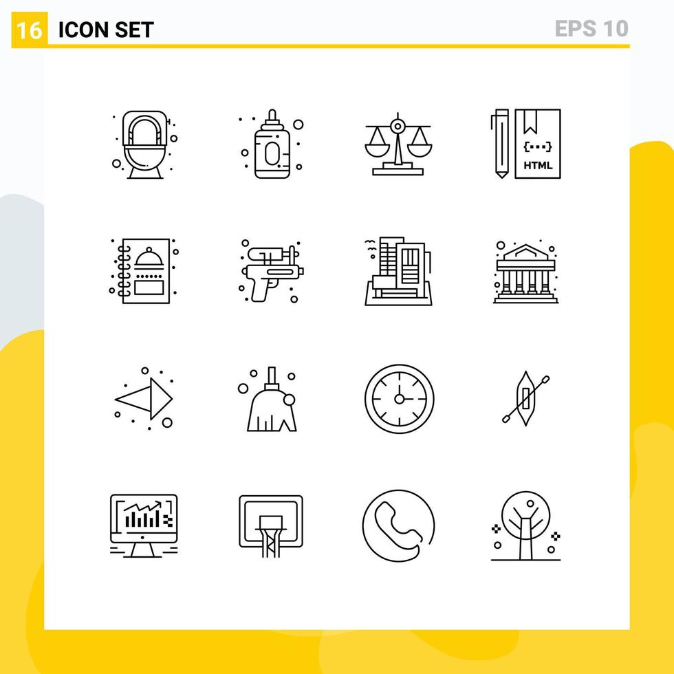 Universal Icon Symbols Group Of 16 Modern Outlines Of Menu Html Justice Development Coding