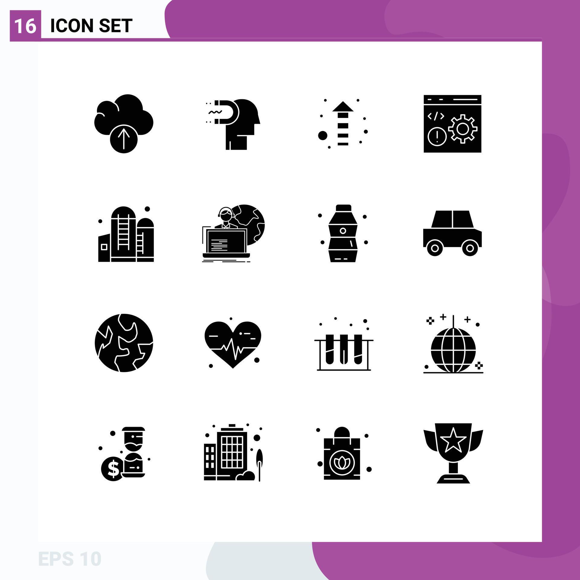 Modern Set of 16 Solid Glyphs Pictograph of container programming arrow development coding ...